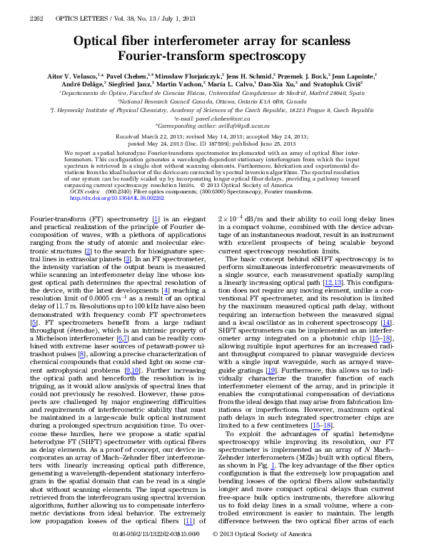 (PDF) Optical fiber interferometer array for scanless Fourier-transform spectroscopy