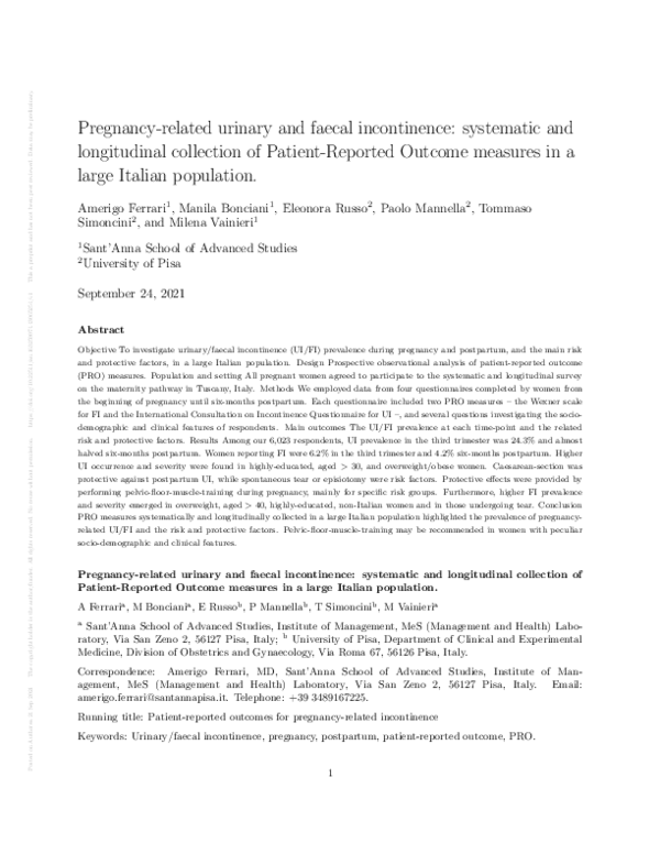 (PDF) Pregnancy-related urinary and faecal incontinence: systematic and ...
