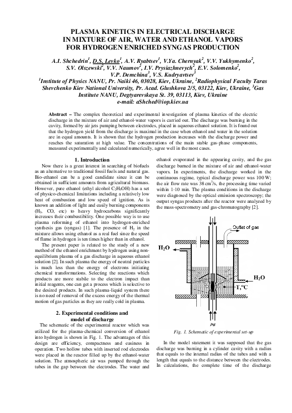 (PDF) Plasma Kinetics for Hydrogen-Enriched Syngas