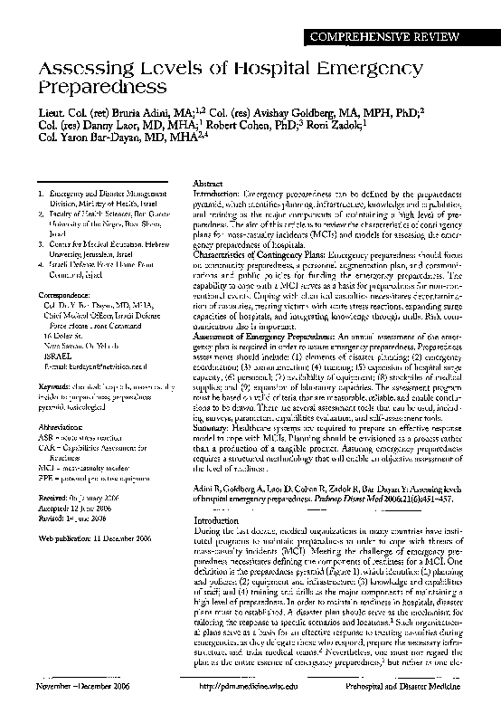 (PDF) Assessing Levels of Hospital Emergency Preparedness