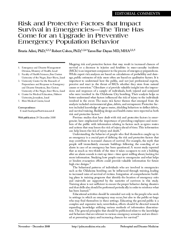 (PDF) Risk and Protective Factors that Impact Survival in Emergencies ...