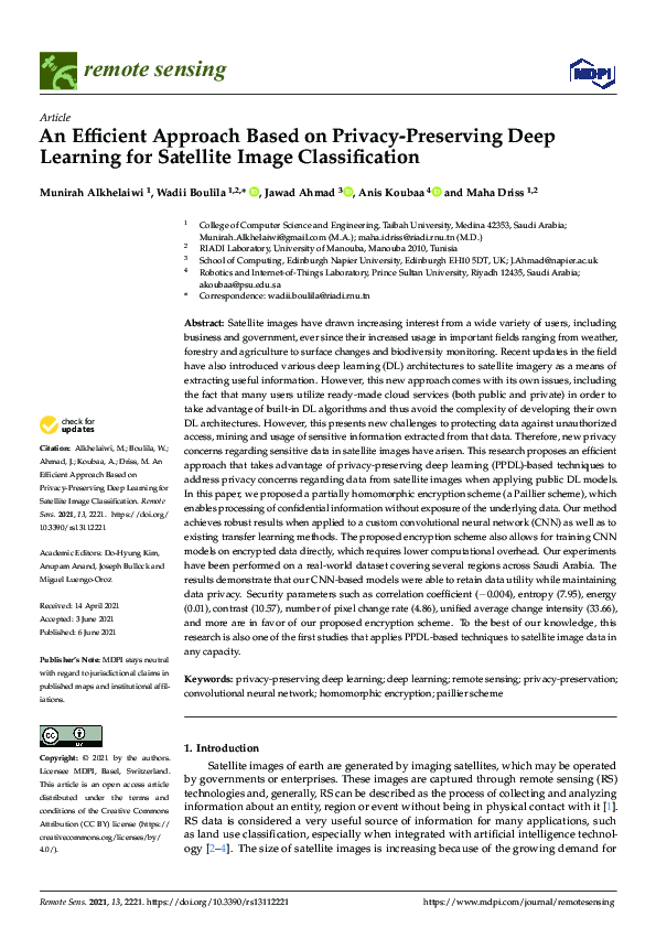 (PDF) An Efficient Approach Based on Privacy-Preserving Deep Learning for Satellite Image ...