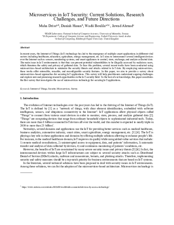 (PDF) Microservices in IoT Security: Current Solutions, Research Challenges, and Future Directions