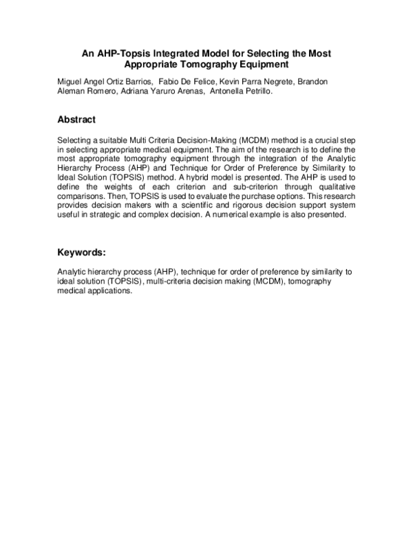 (PDF) An AHP-Topsis Integrated Model for Selecting the Most Appropriate ...