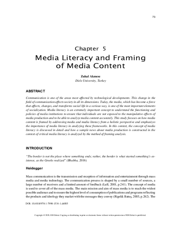 (PDF) Media Literacy and Framing of Media Content