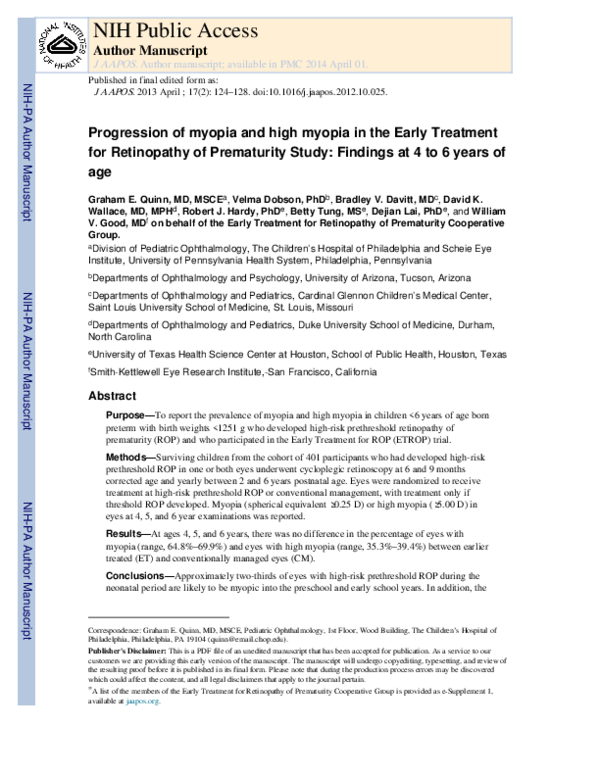 (PDF) Progression of myopia and high myopia in the Early Treatment for ...