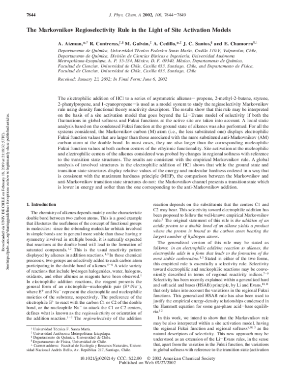 (PDF) The Markovnikov Regioselectivity Rule in the Light of Site ...