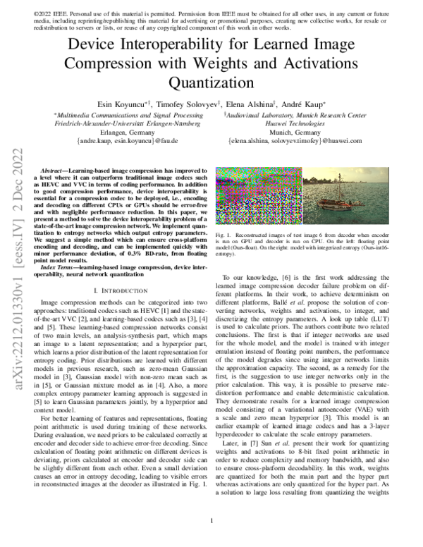 (PDF) Device Interoperability for Learned Image Compression with Weights and Activations ...