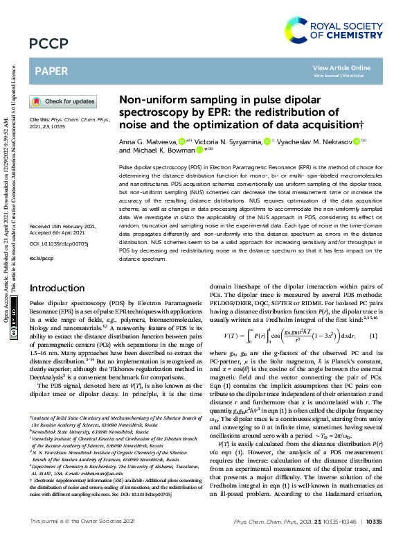 (PDF) Non-uniform sampling in pulse dipolar spectroscopy by EPR: the ...