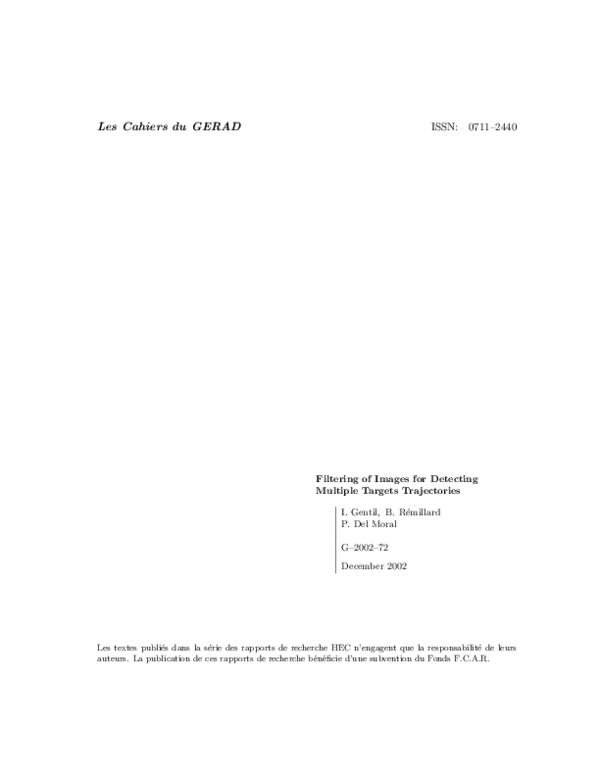 (PDF) Filtering of images for detecting multiple targets trajectories