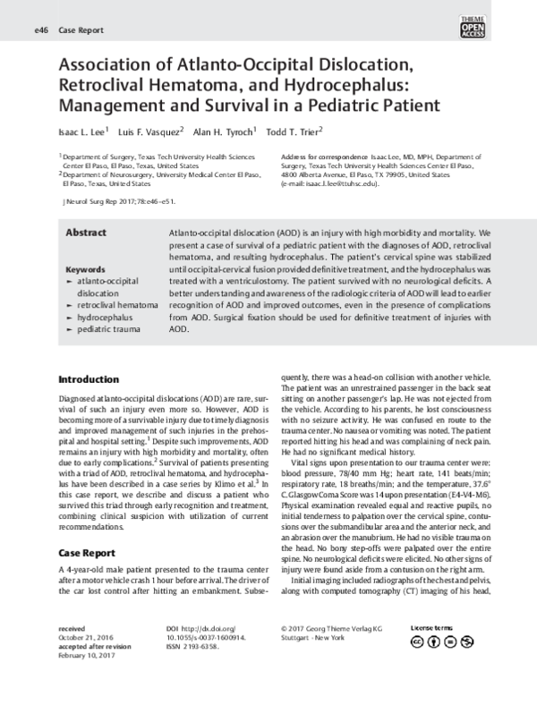 (PDF) Association of atlanto-occipital dislocation and retroclival ...