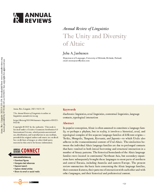 (PDF) The Unity and Diversity of Altaic