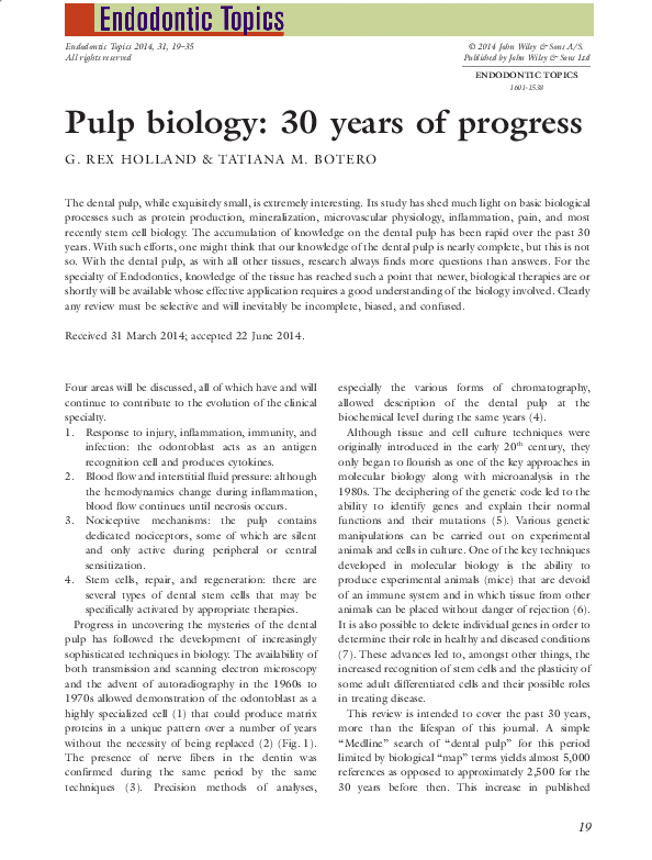 (PDF) Pulp biology: 30 years of progress