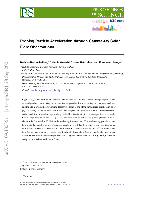 (PDF) Probing particle acceleration through gamma-ray Solar flare observations | Vahe Petrosian ...