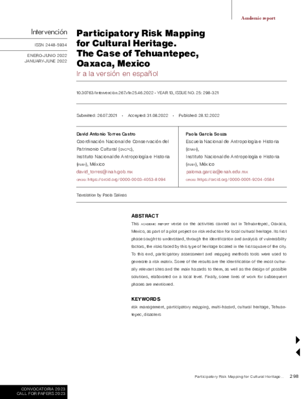 (PDF) Participatory risk mapping for cultural heritage. The case of ...