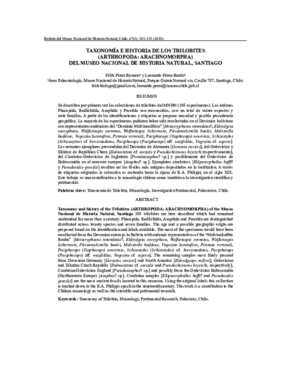 (PDF) Taxonomía e historia de los trilobites (Arthropoda: Arachnomorpha ...
