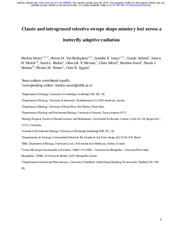 (PDF) Classic and introgressed selective sweeps shape mimicry loci ...