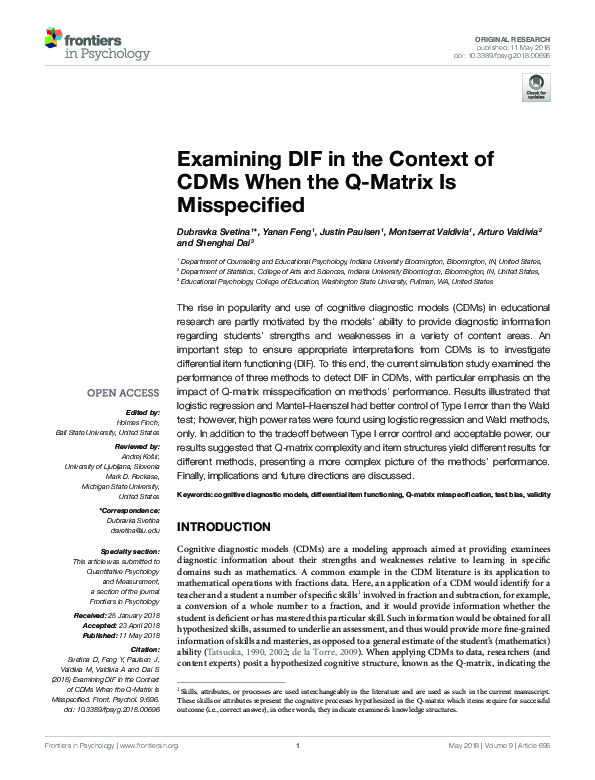 (PDF) DIF Detection in Misspecified CDMs