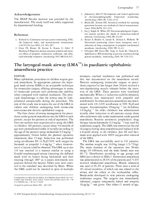 (PDF) The laryngeal mask airway (LMA™) in paediatric ophthalmic ...