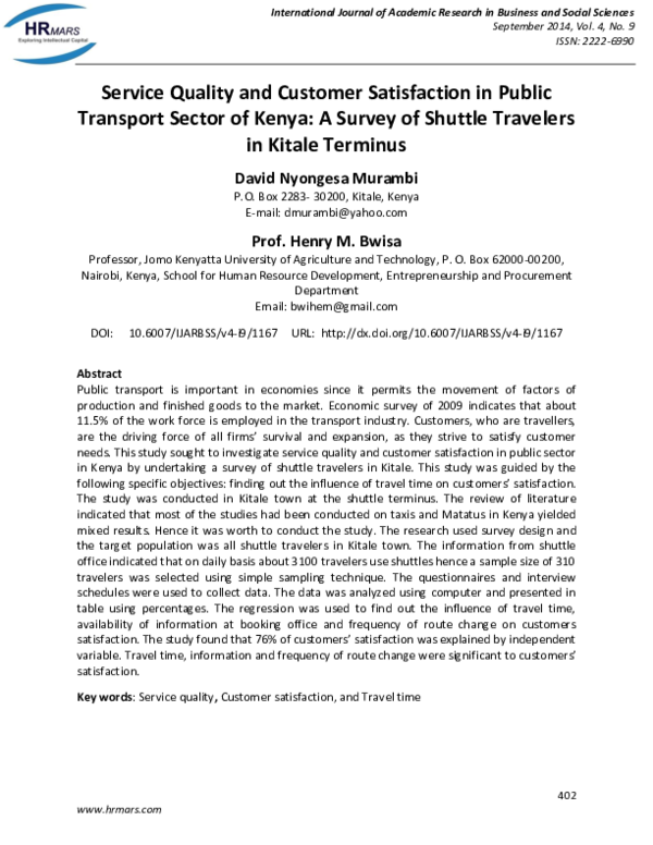 (PDF) Service Quality and Customer Satisfaction in Public Transport ...