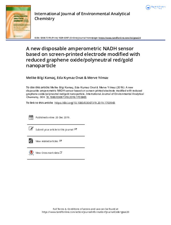 Pdf A New Disposable Amperometric Nadh Sensor Based On Screen Printed Electrode Modified With
