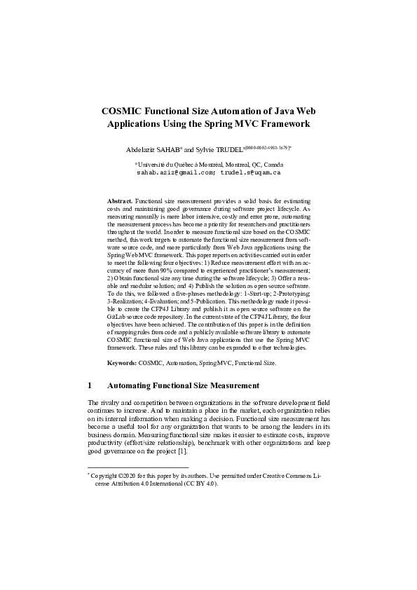 Pdf Cosmic Functional Size Automation Of Java Web Applications Using The Spring Mvc Framework
