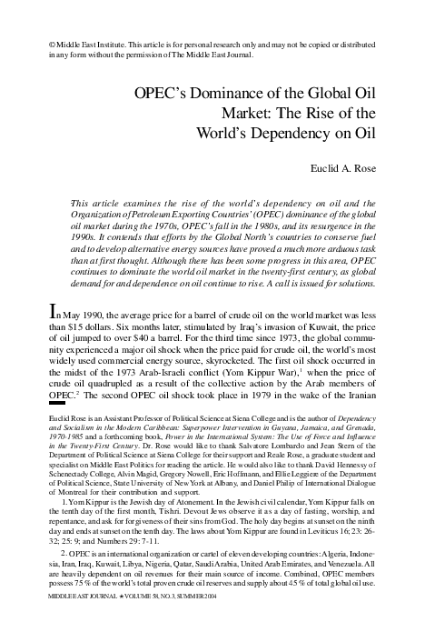 (PDF) OPEC's Dominance of the Global Oil Market: The Rise of the World ...