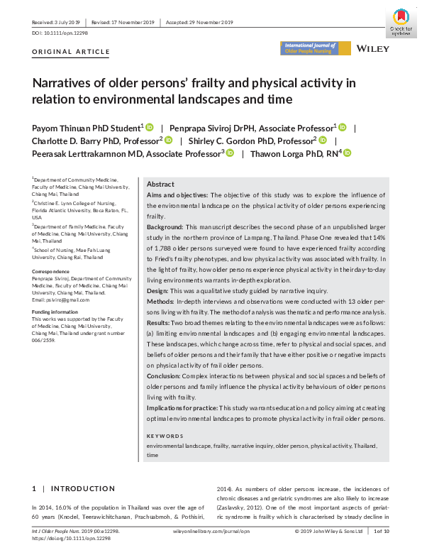(PDF) Narratives of older persons’ frailty and physical activity in ...