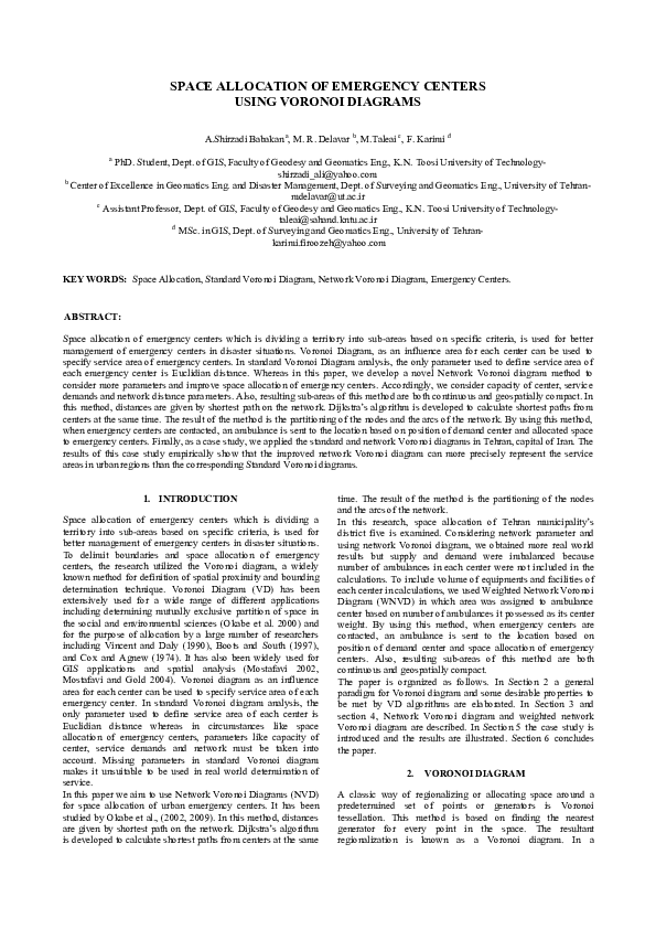 (PDF) Optimizing Emergency Center Allocation via Network Voronoi