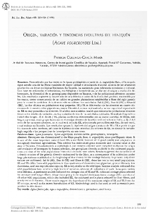 (PDF) Origen, variación y tendencias evolutivas del Henequén ( Agave ...