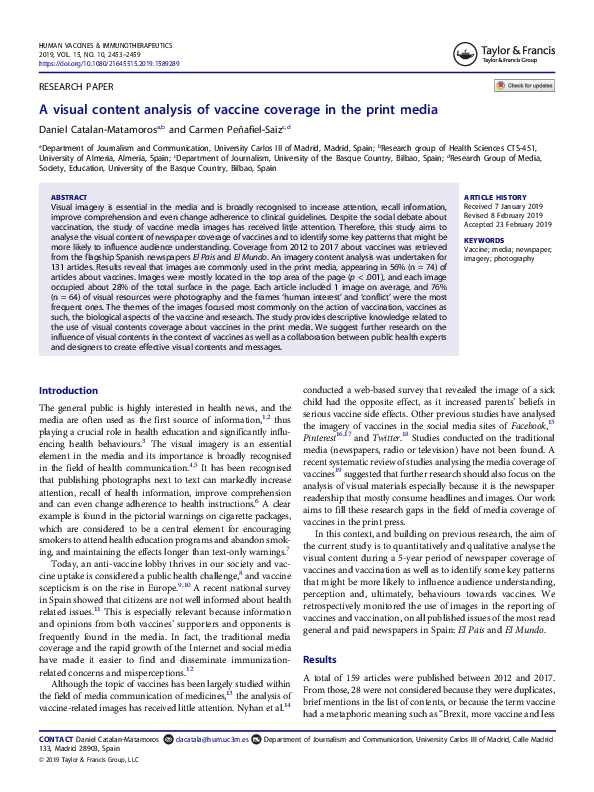 A visual content analysis of vaccine coverage in the print media