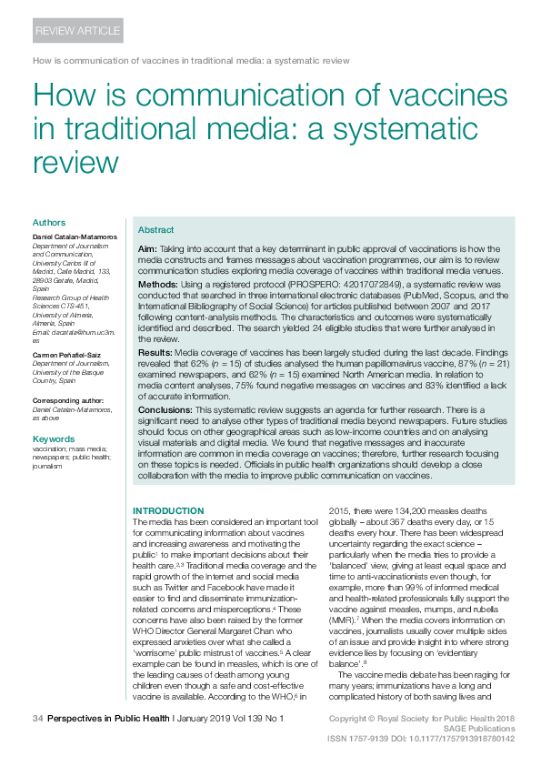 (PDF) How is communication of vaccines in traditional media: a ...