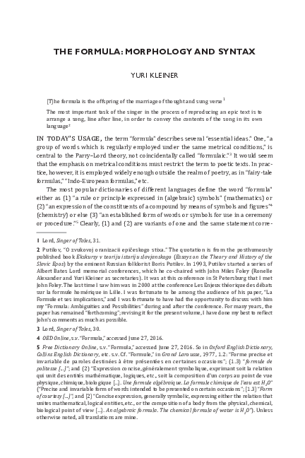 (PDF) The Formula: Morphology and Syntax