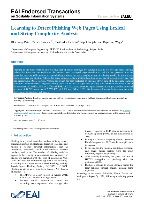 Pdf Learning To Detect Phishing Web Pages Using Lexical And String