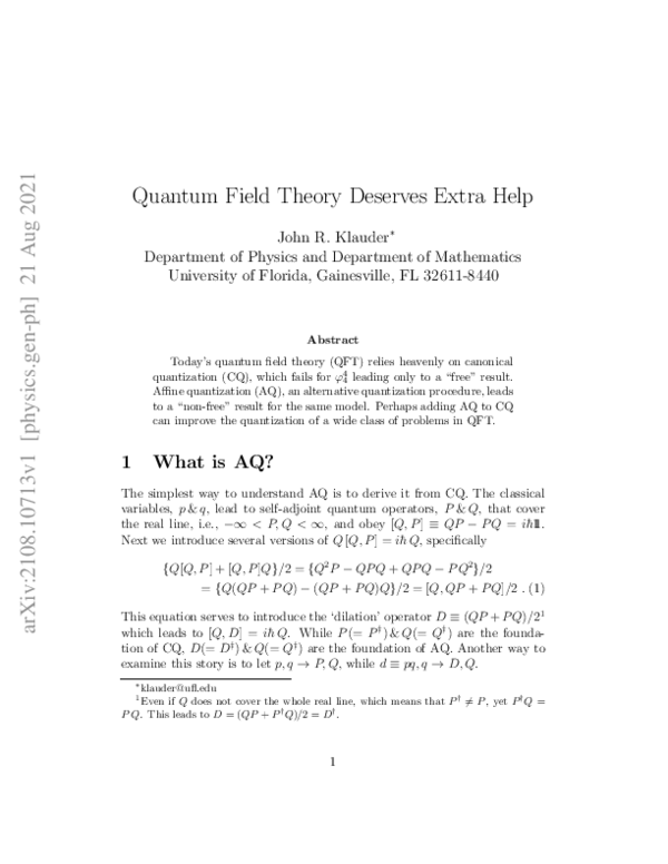 (PDF) Quantum Field Theory Deserves Extra Help