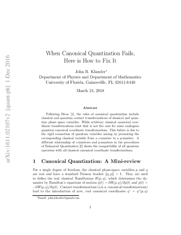 (PDF) When Canonical Quantization Fails, Here is How to Fix It