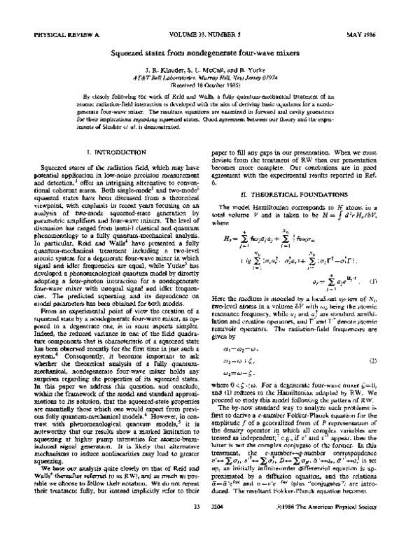 (PDF) Squeezed states from nondegenerate four-wave mixers