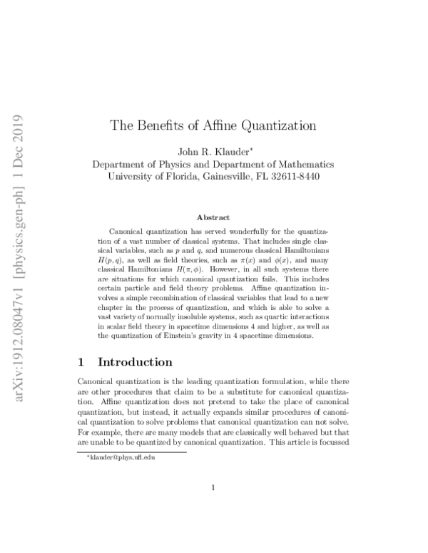 (PDF) The Benefits of Affine Quantization