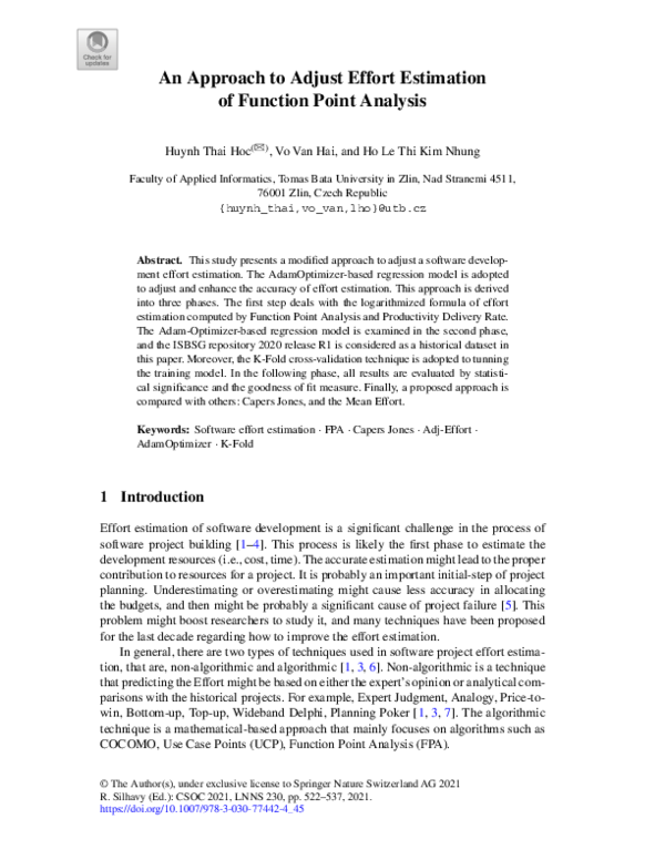 Pdf An Approach To Adjust Effort Estimation Of Function Point Analysis