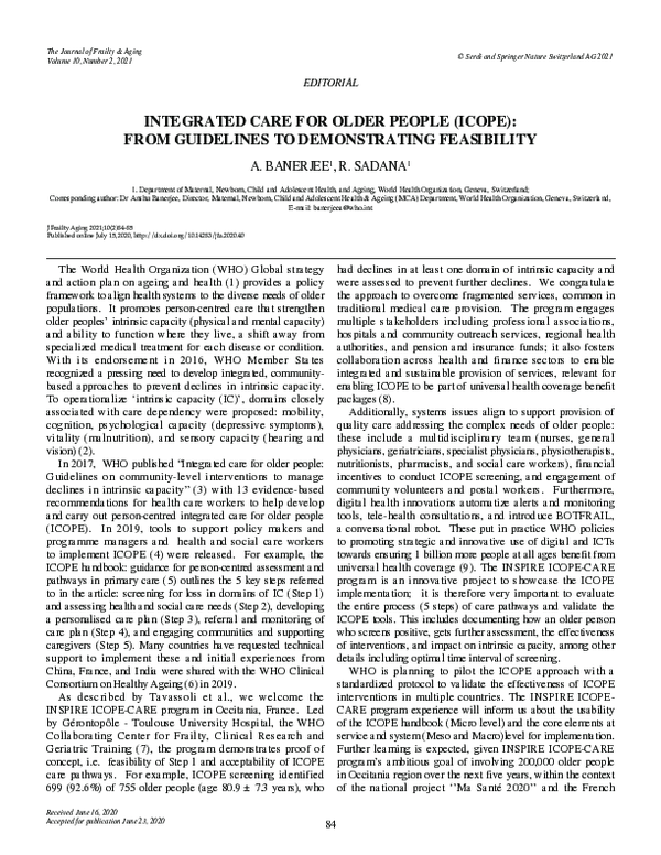 (PDF) Integrated care for older people (ICOPE): from guidelines to ...