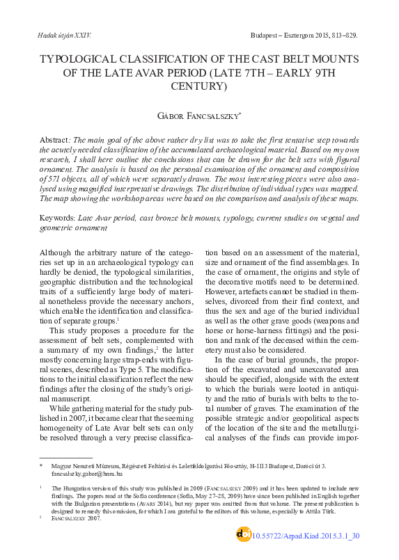 (PDF) Typological classification of the cast belt mounts of the Late ...