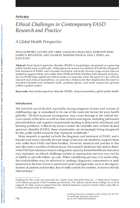 (PDF) Ethical Challenges in Contemporary FASD Research and Practice