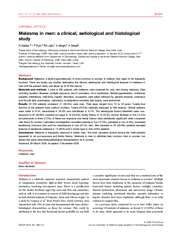 (PDF) Melasma in men: a clinical, aetiological and histological study