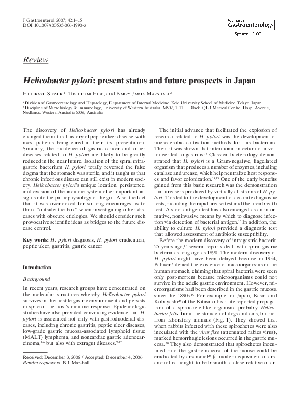 (PDF) Helicobacter pylori: present status and future prospects in Japan