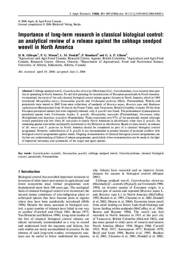 (PDF) Importance of long-term research in classical biological control ...