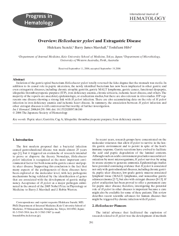 Pdf Overview Helicobacter Pylori And Extragastric Disease