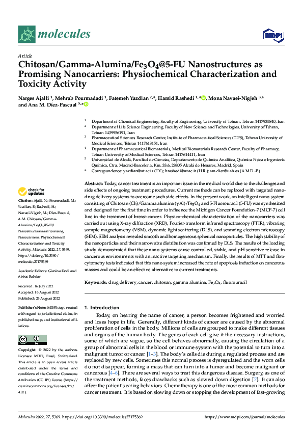 (PDF) Chitosan/Gamma-Alumina/Fe3O4@5-FU Nanostructures as Promising Nanocarriers: Physiochemical ...