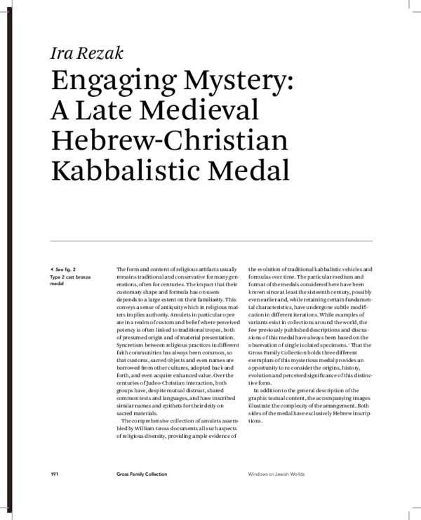 (PDF) Engaging Mystery : A Late Medieval Hebrew Christian Kabbalistic Medal