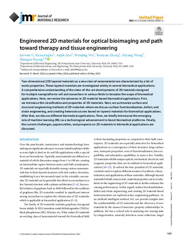 (PDF) Engineered 2D materials for optical bioimaging and path toward ...