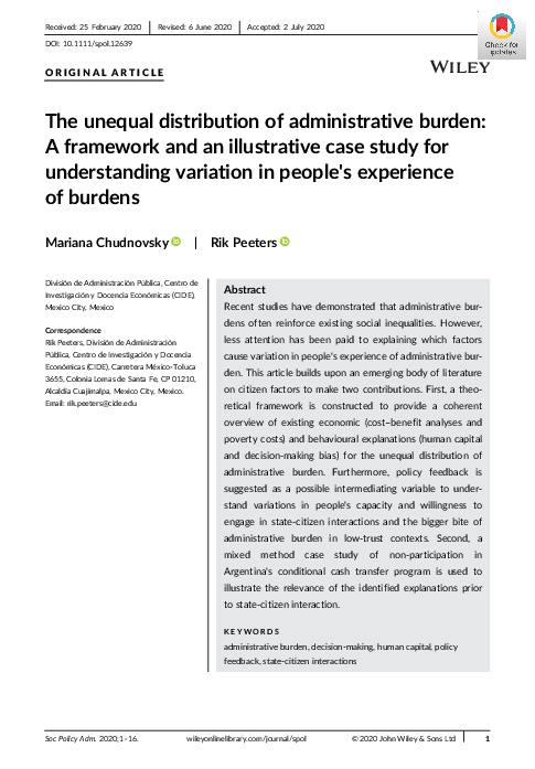 (PDF) The unequal distribution of administrative burden: A framework ...